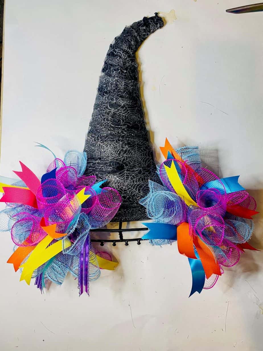 DIY Dollar Tree Rainbow Deco Mesh Witch Hat Wreath: Whimsical