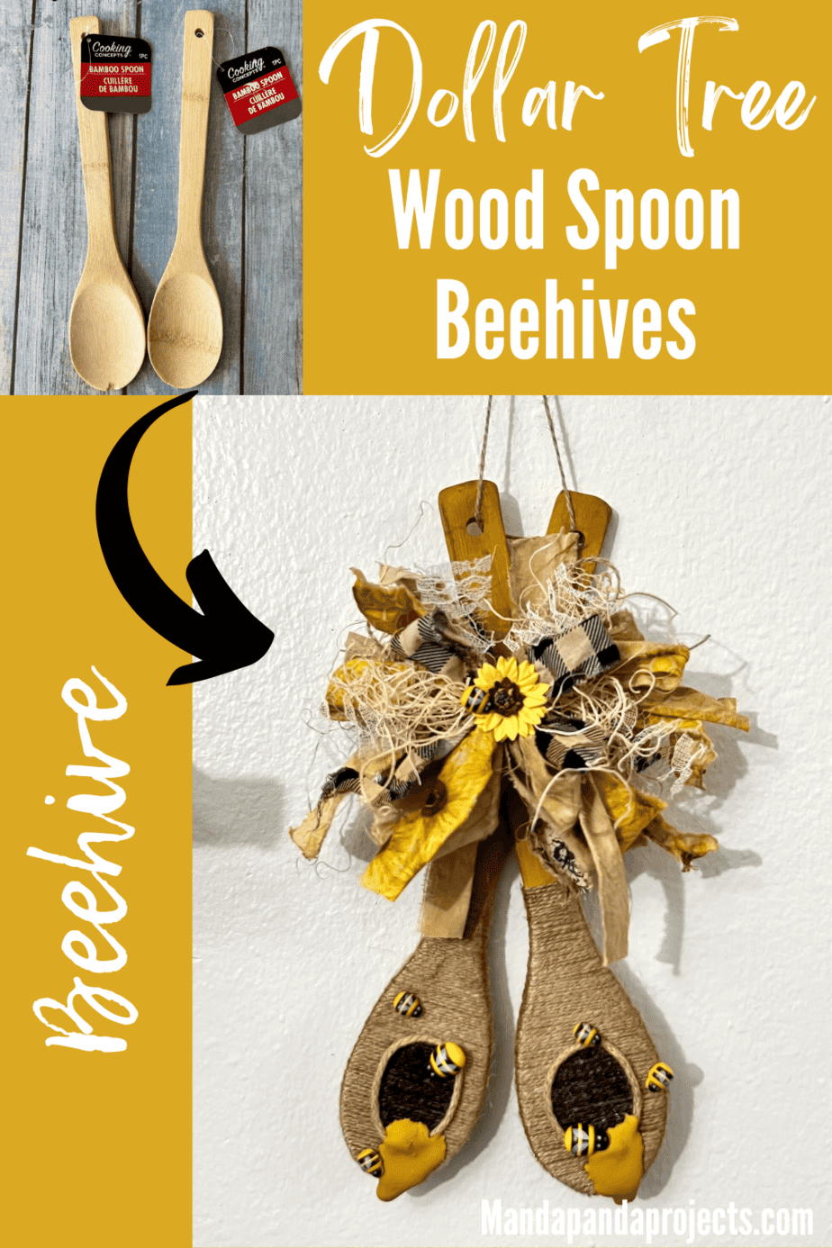 Dollar Tree Wood Spoon Beehives - Manda Panda Projects